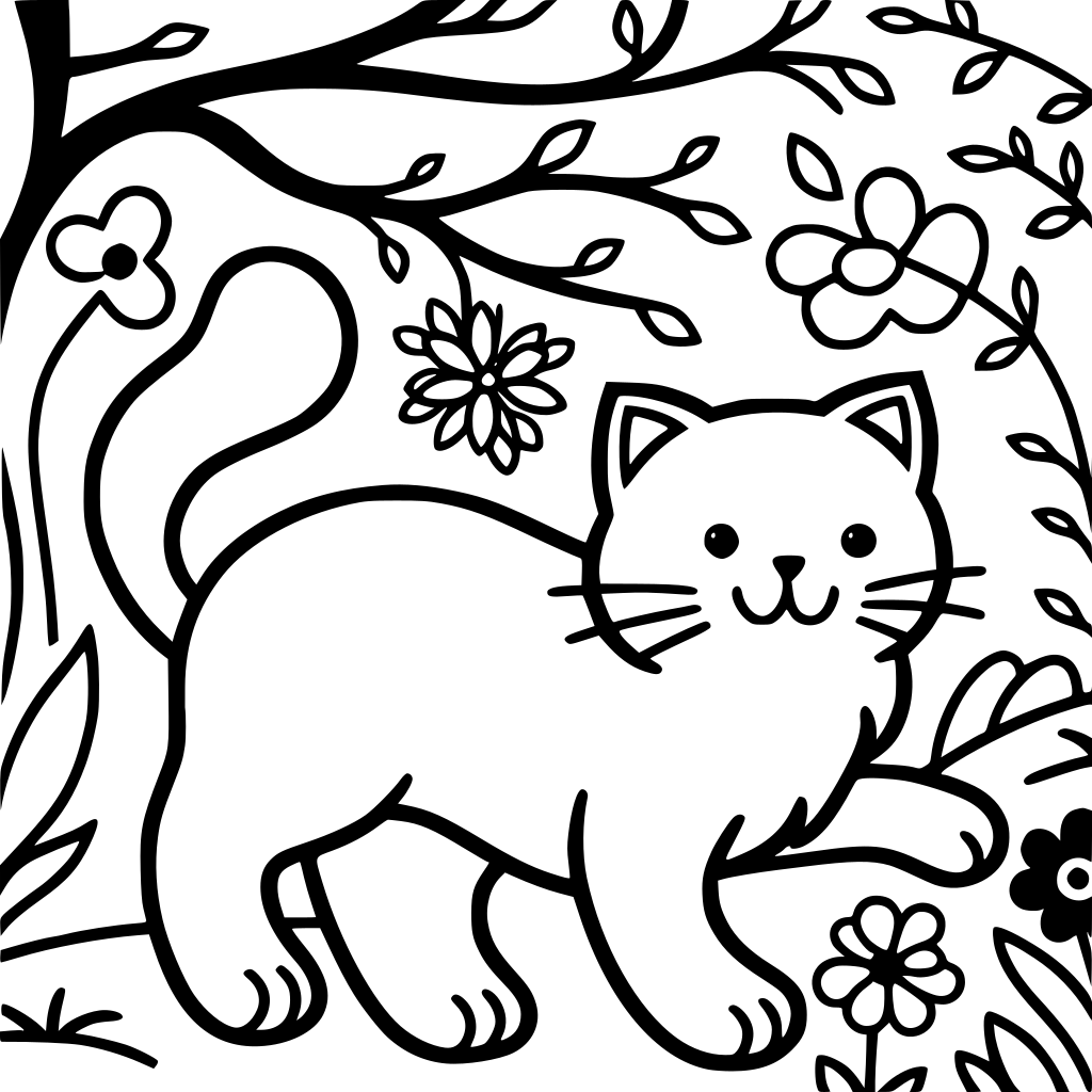 Coloriage Chat dans le jardin à imprimer gratuit - MonColoriage.fr