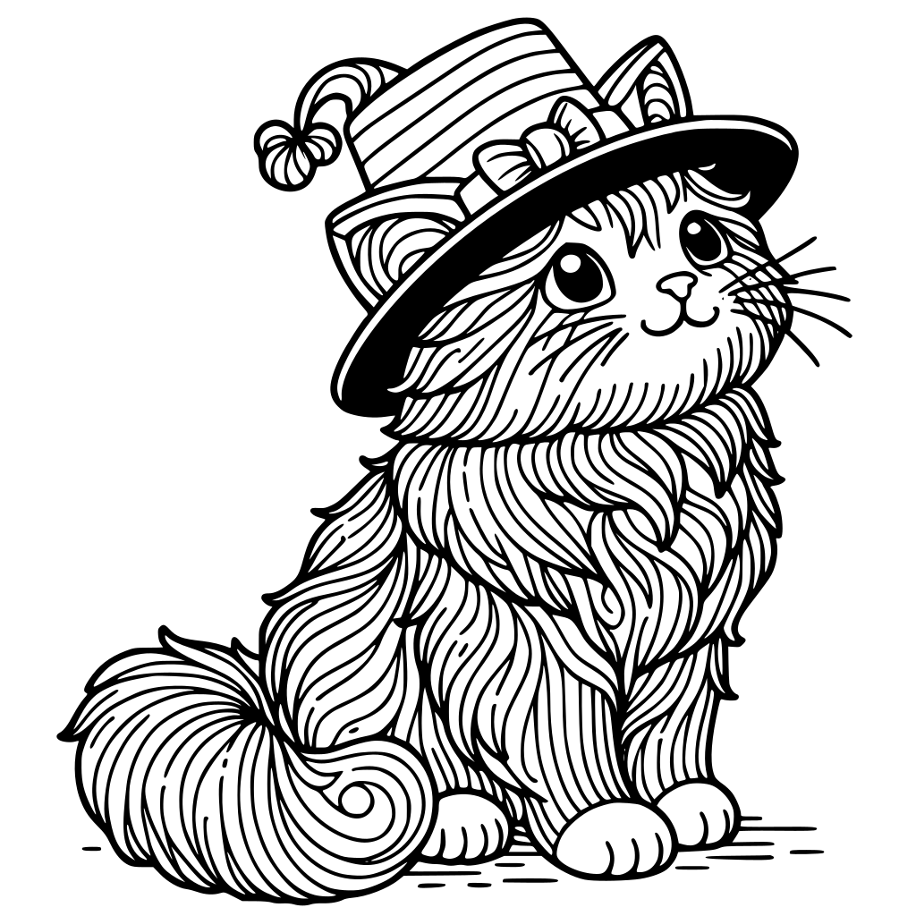 Coloriage Chat avec un chapeau à imprimer gratuit - MonColoriage.fr