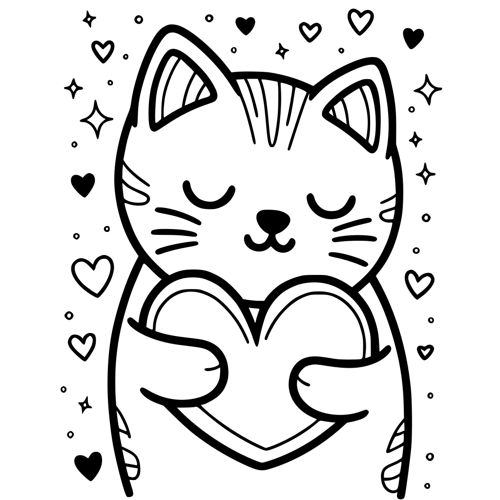 Coloriage Chat avec un cœur à imprimer gratuit - MonColoriage.fr