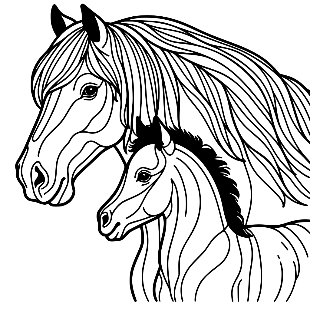 Coloriage Cheval avec un poulain à imprimer gratuit - MonColoriage.fr