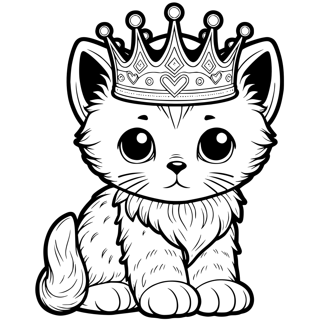 Coloriage Chaton avec une couronne à imprimer gratuit - MonColoriage.fr