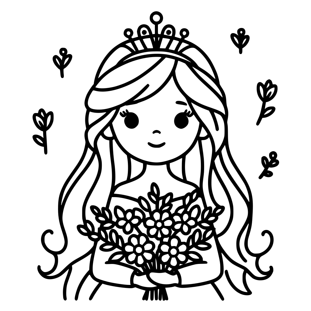 Coloriage Princesse avec des fleurs à imprimer gratuit - MonColoriage.fr