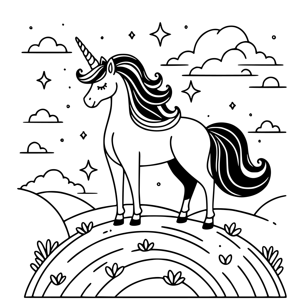 Coloriage Licorne sur une colline à imprimer gratuit - MonColoriage.fr