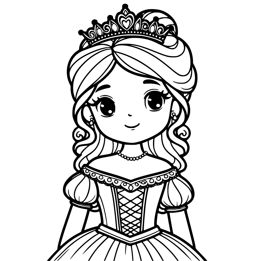 Coloriage Princesse avec un diadème à imprimer gratuit - MonColoriage.fr