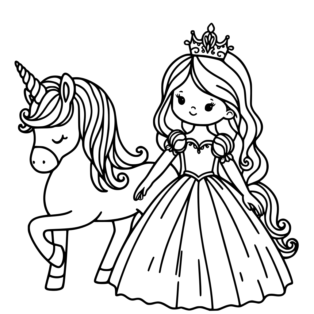 Coloriage Princesse avec une licorne à imprimer gratuit - MonColoriage.fr