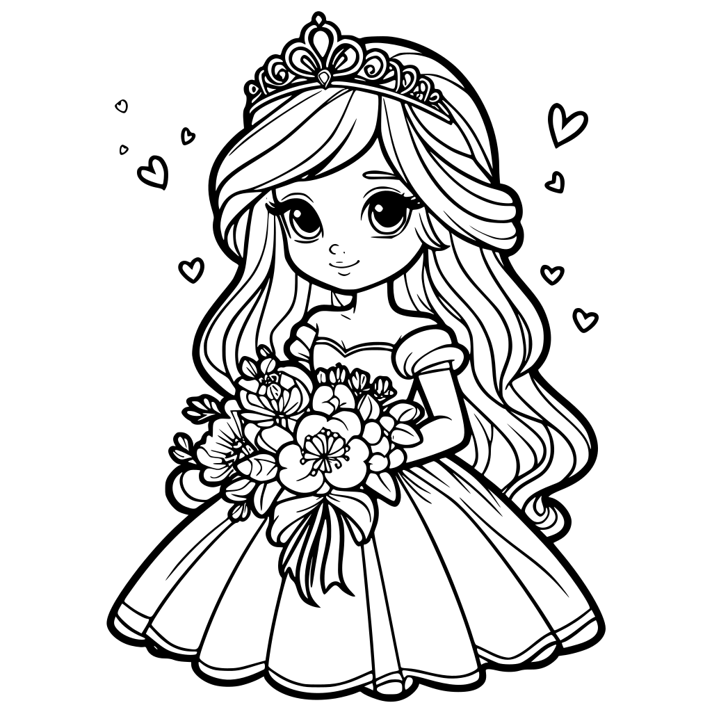 Coloriage Princesse avec des fleurs à imprimer gratuit - MonColoriage.fr